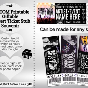 PERSONALIZED Concert or Event Ticket Stub Gift Souvenir Print Email ...