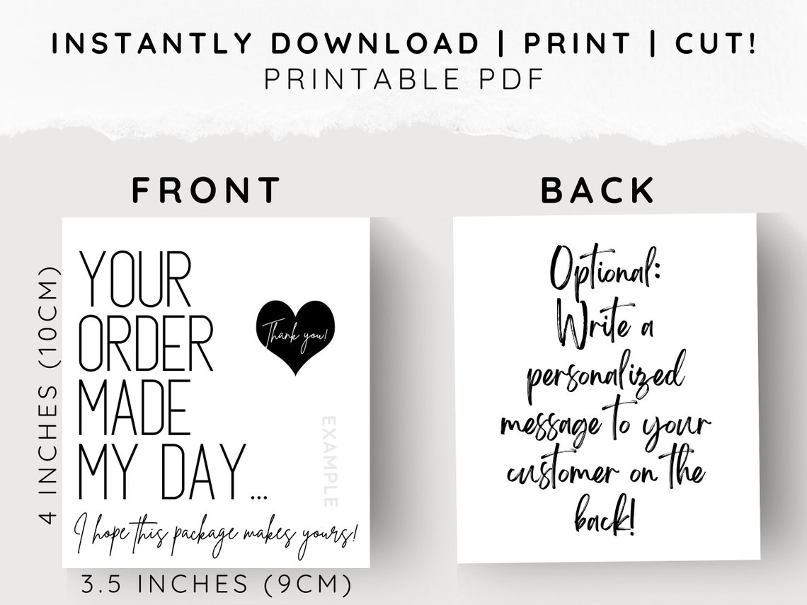 PRINTABLE Your Package Made My Day Customer Order Packing Slip | Black ...