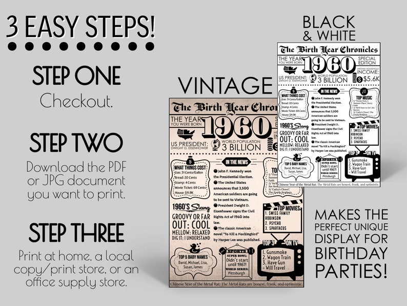 1960 PRINTABLE Vintage Newspaper Year You Were Born Birthday - Etsy