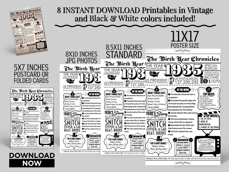 1935 PRINTABLE Vintage Newspaper Year You Were Born Birthday Bundle ...