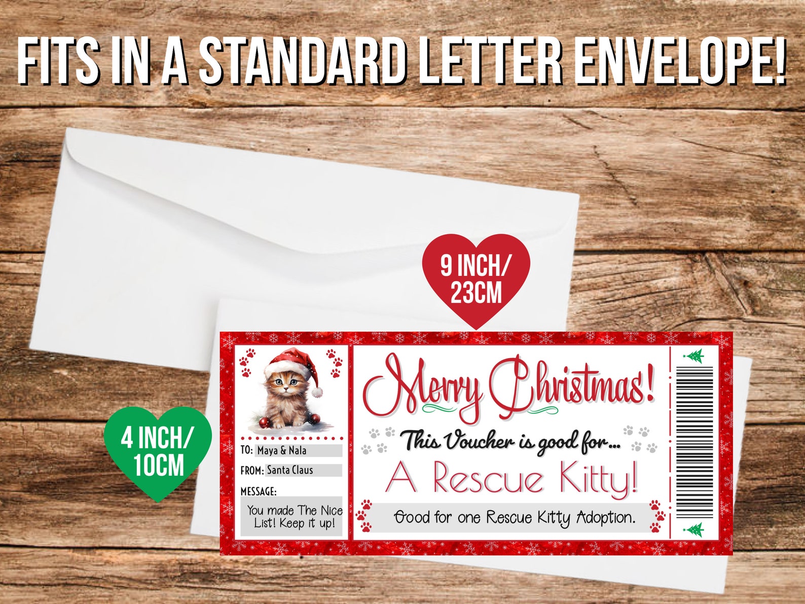 INSTANTLY EDIT Christmas Kitty Cat Voucher Coupon Gift Certificate for ...