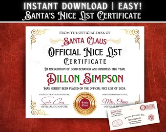 EDITABLE Santas NAUGHTY List Official Certificate | Personalized Custom ...