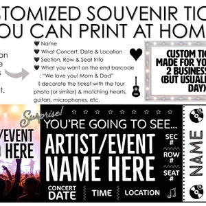 PERSONALIZED Concert or Event Ticket Stub Gift Souvenir Print Email ...