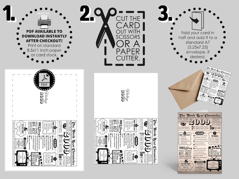 2009 PRINTABLE Year You Were Born Birthday Card | Folded 5x7 | Unique ...