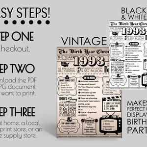 1993 PRINTABLE Vintage Newspaper Year You Were Born Birthday Bundle ...
