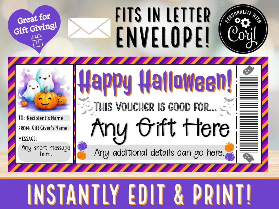 INSTANTLY EDIT Halloween Pumpkins & Ghosts Voucher Coupon Gift ...