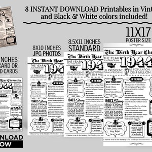 1944 PRINTABLE Vintage Newspaper Year You Were Born Birthday Bundle ...