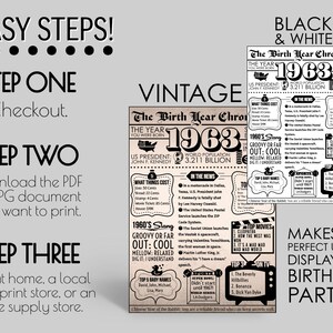 1963 PRINTABLE Vintage Newspaper Year You Were Born Birthday Bundle ...