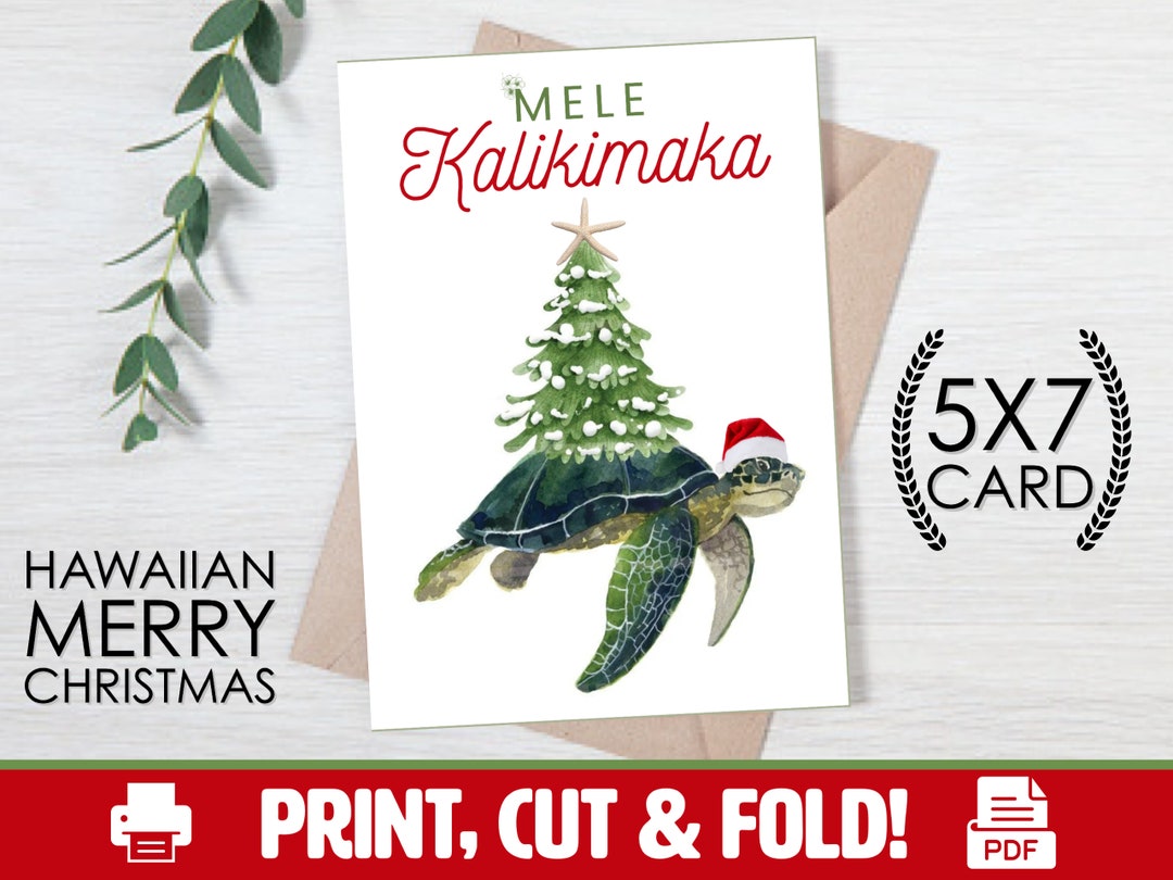 PRINTABLE Hawaiian Sea Turtle Christmas Card | 5x7 Folded Card | Print ...