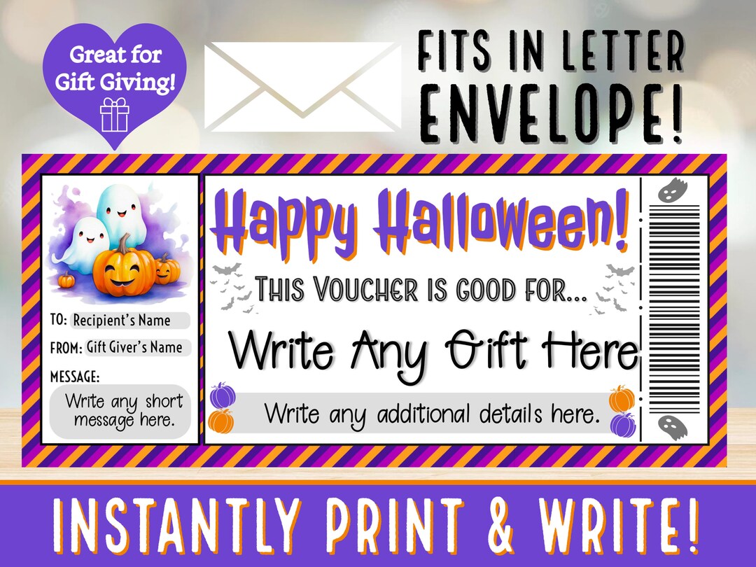 INSTANTLY PRINT & WRITE Halloween Pumpkins and Ghosts Voucher Coupon ...