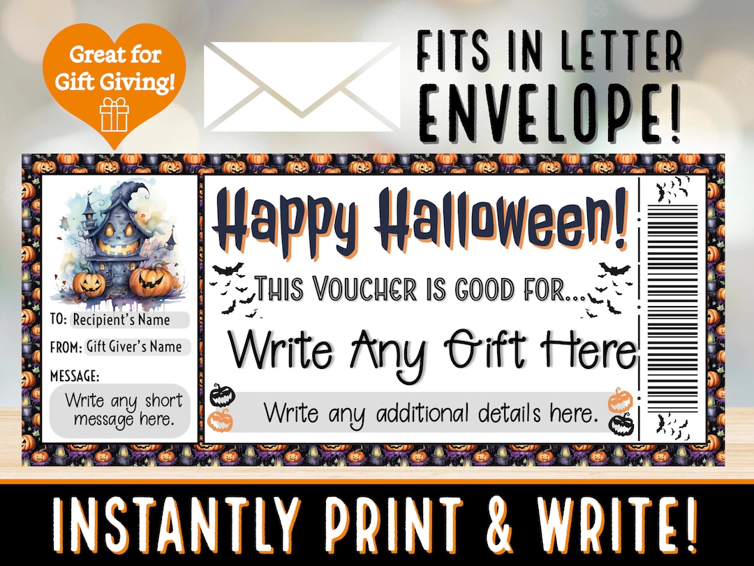 INSTANTLY PRINT & WRITE Spooky Halloween Haunted House Voucher Coupon ...