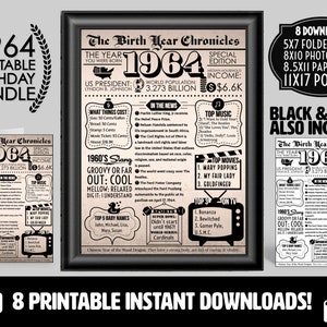 1964 PRINTABLE Vintage Newspaper Year You Were Born Birthday Bundle ...