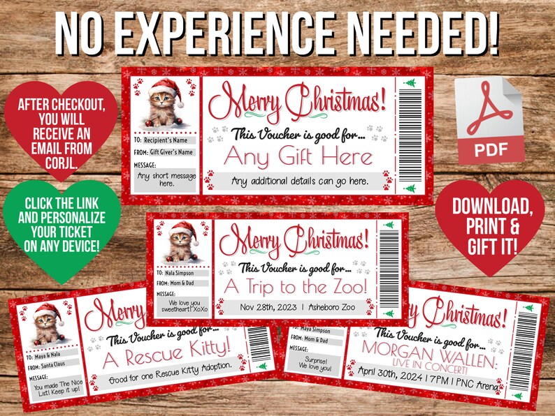 INSTANTLY EDIT Christmas Kitty Cat Voucher Coupon Gift Certificate for ...
