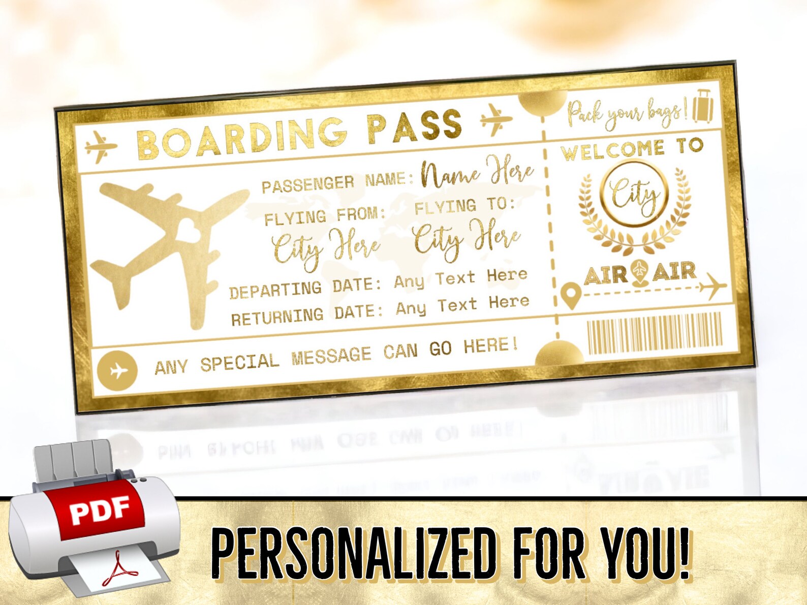 PERSONALIZED FOR YOU Gold Boarding Pass Plane Ticket Gift - Flight ...