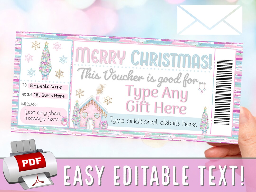 INSTANTLY EDIT Pink Watercolor Gingerbread House Christmas Voucher ...