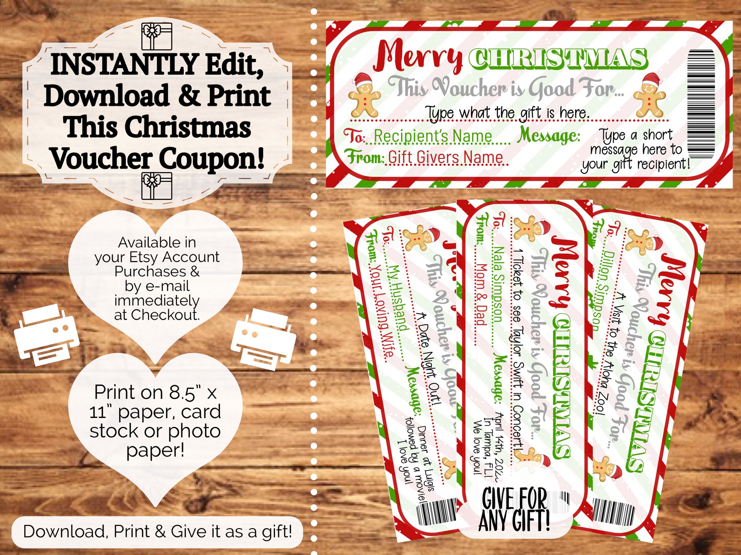 INSTANT EDITABLE Christmas Voucher Coupon for Experience Gift Giving ...