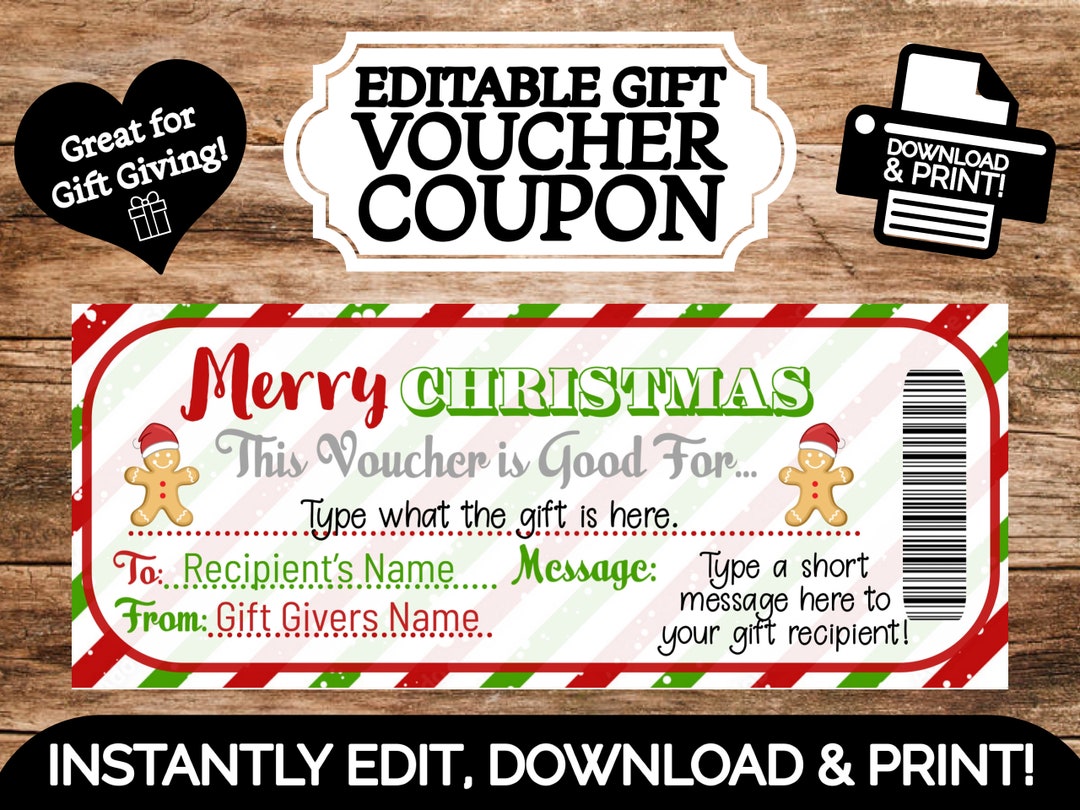 INSTANT EDITABLE Christmas Voucher Coupon for Experience Gift Giving ...