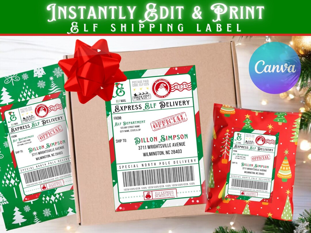 EDITABLE Custom Elf Shipping Postage Label Template | Printable ...