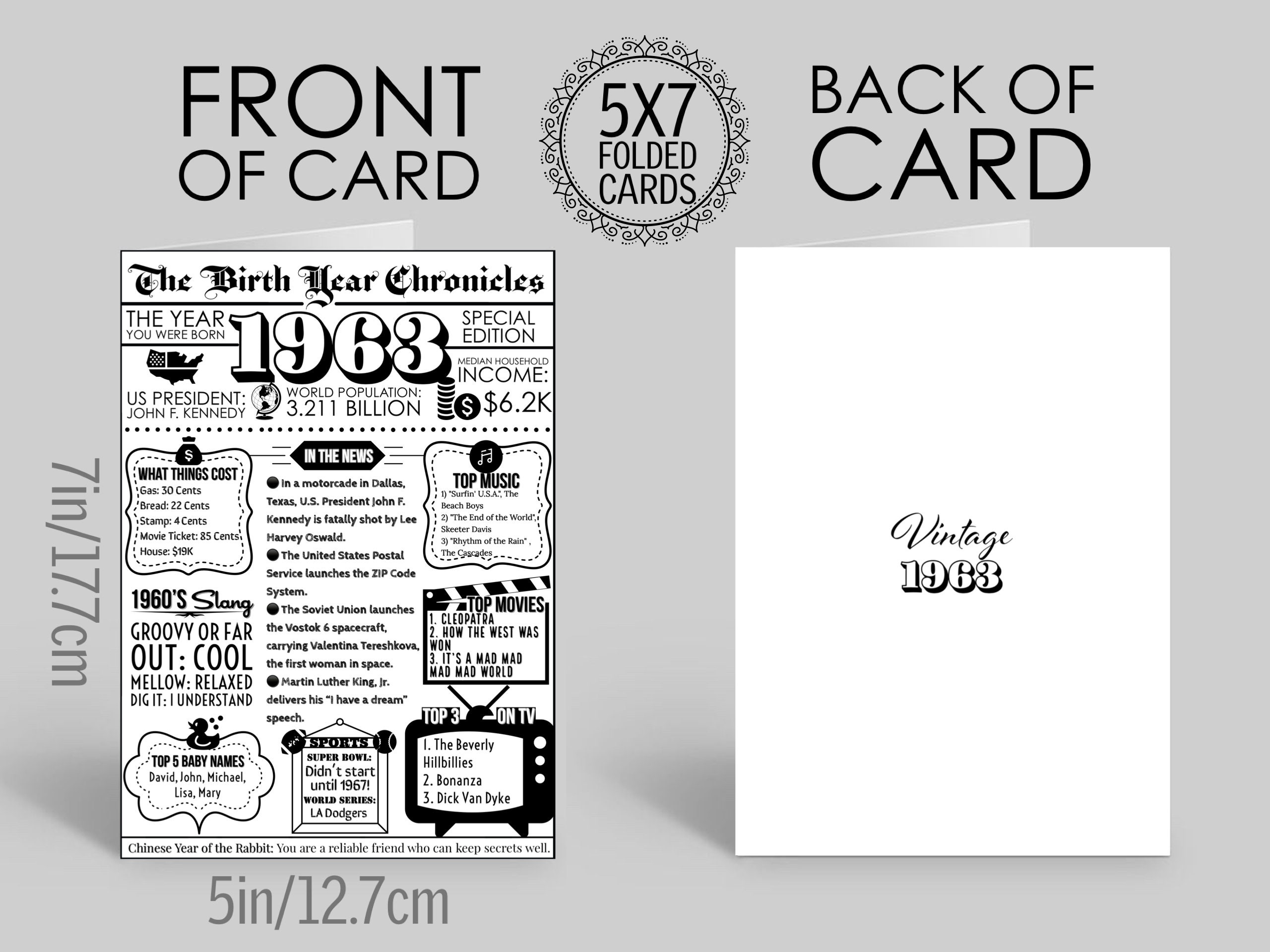 1963 PRINTABLE Vintage Newspaper Year You Were Born Birthday Bundle ...
