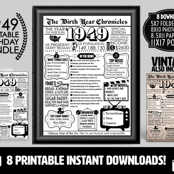 1949 Birth Year Poster - Etsy