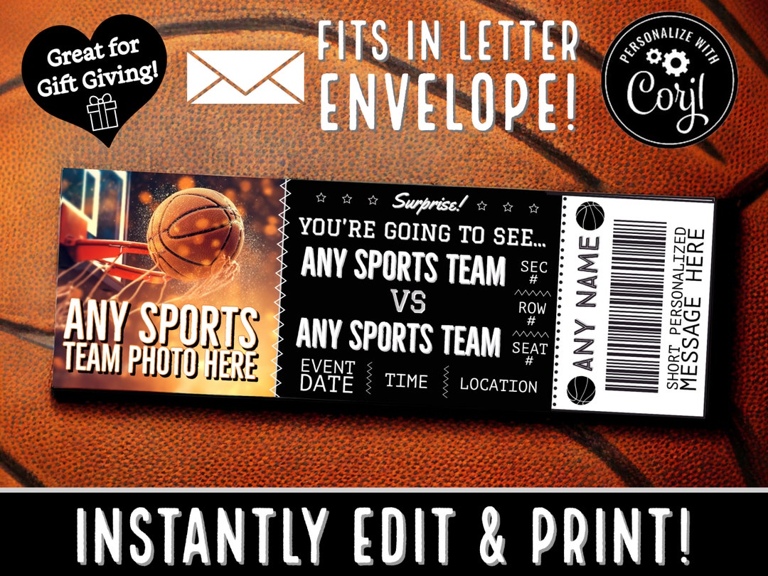INSTANTLY EDIT Basketball Game Ticket Stub Template Gift Souvenir ...