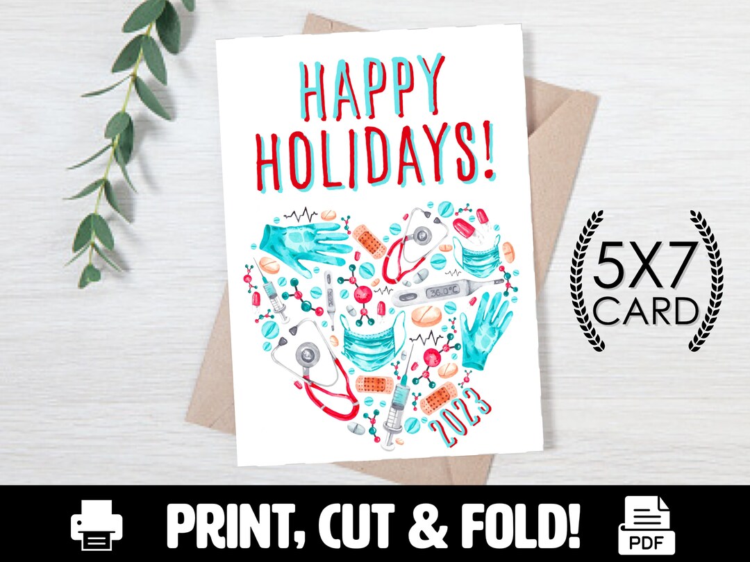 PRINTABLE Blank Medical 5x7 Happy Holidays Greeting Folded Card Print ...