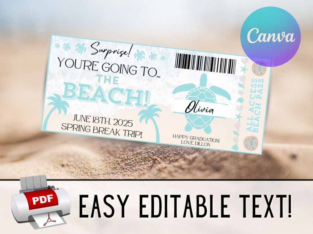 Editable Surprise Beach Trip Gift Voucher | Printable Template ...