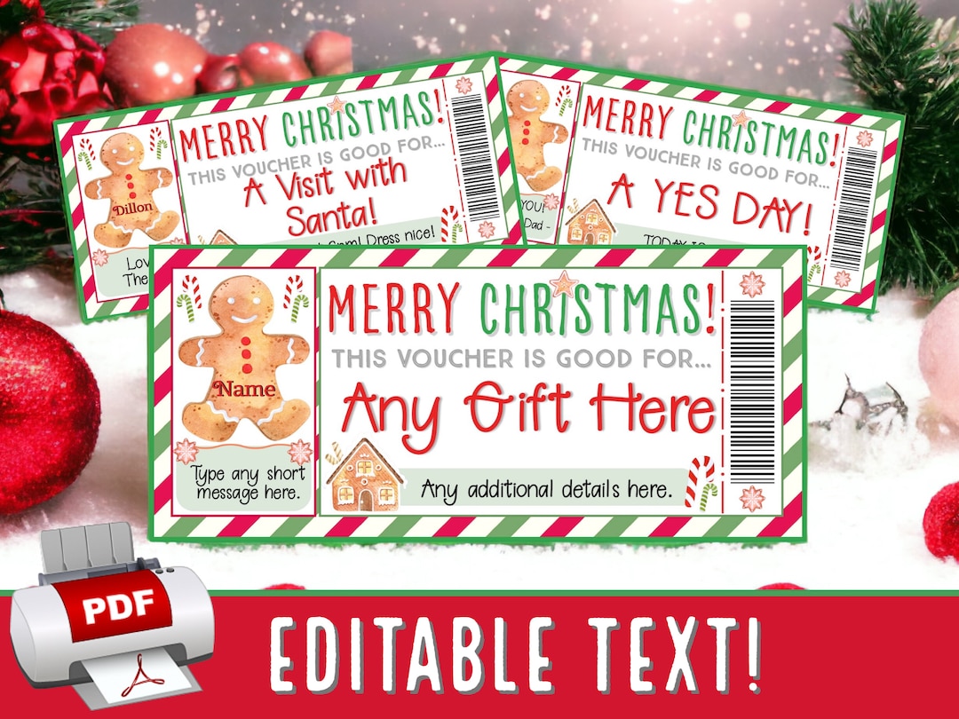 INSTANTLY EDIT Gingerbread Man and House Christmas Voucher Coupon Gift ...