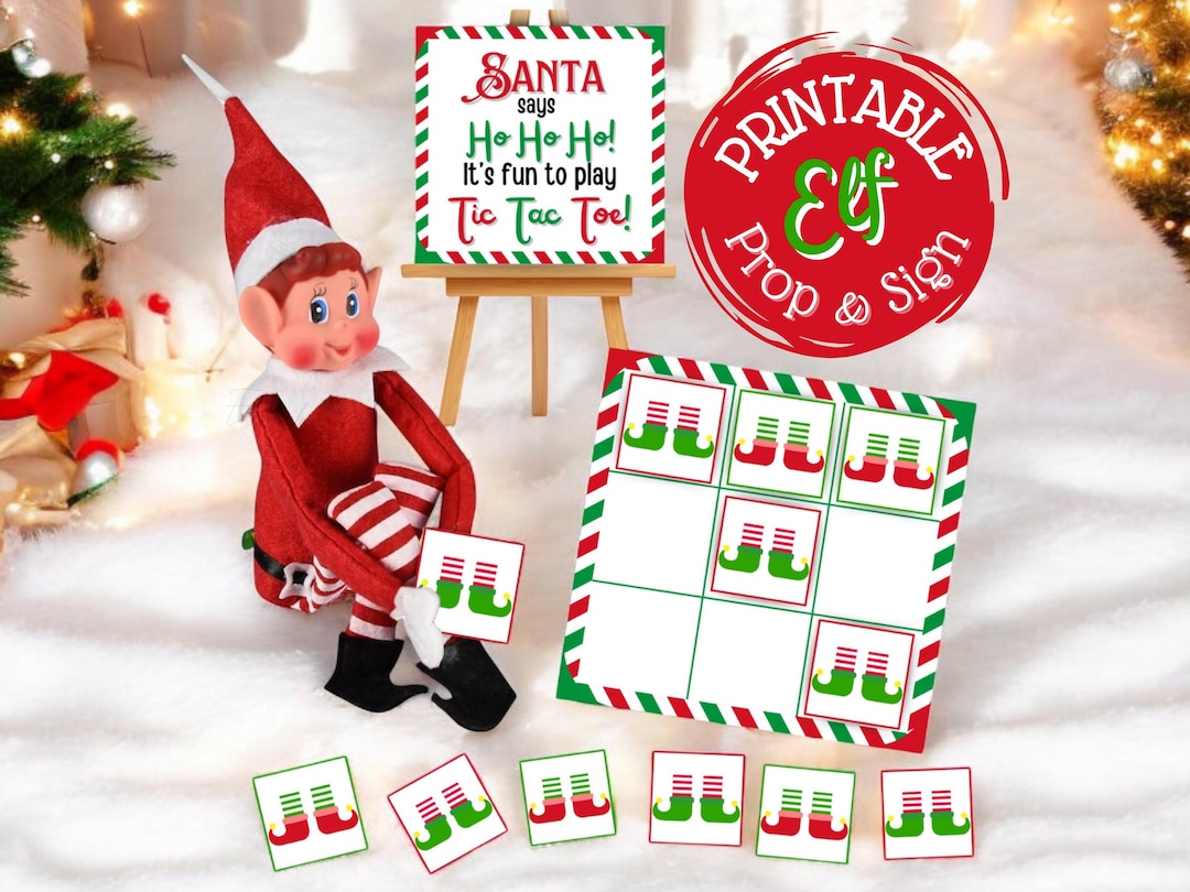 PRINTABLE Elf Game Board Scene Prop | Tic Tac Toe Christmas Party Favor ...