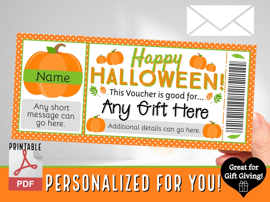 PERSONALIZED FOR YOU Fall Pumpkins Voucher Coupon Gift Certificate for ...