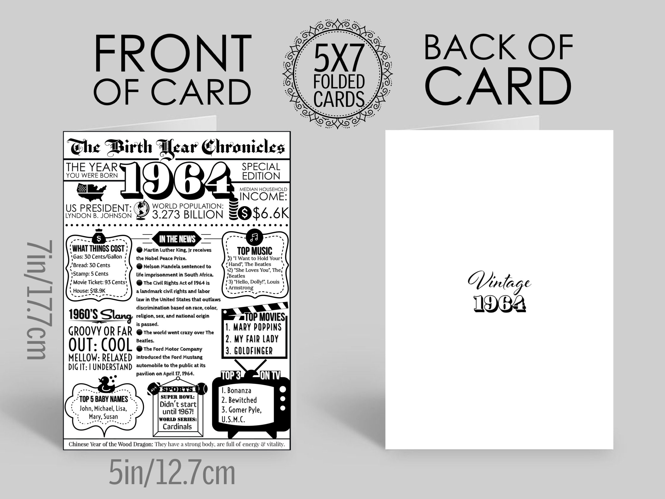 1964 PRINTABLE Vintage Newspaper Year You Were Born Birthday - Etsy