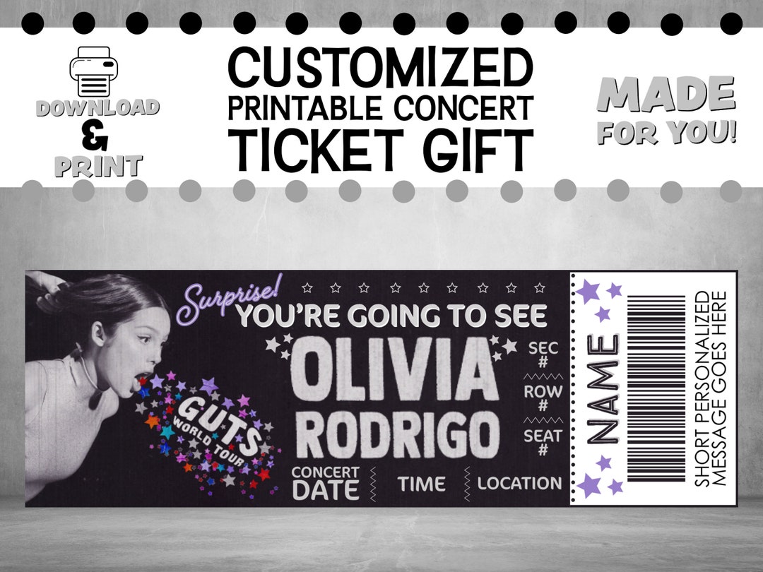 PERSONALIZED Concert or Event Ticket Stub Gift Souvenir Print Email ...