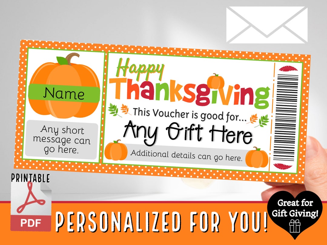 PERSONALIZED FOR YOU Happy Thanksgiving Pumpkin Gift Voucher - Etsy