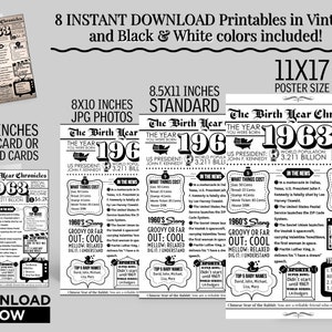 1963 PRINTABLE Vintage Newspaper Year You Were Born Birthday Bundle ...
