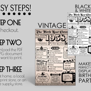 1958 PRINTABLE Vintage Newspaper Year You Were Born Birthday Bundle ...