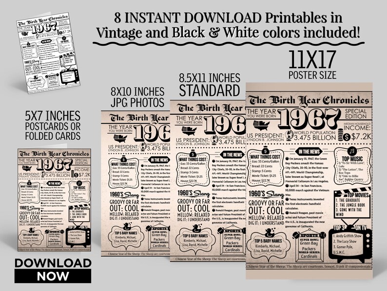 1967 PRINTABLE Vintage Newspaper Year You Were Born Birthday Bundle ...