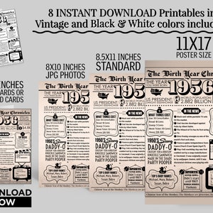 1956 PRINTABLE Vintage Newspaper Year You Were Born Birthday Bundle ...