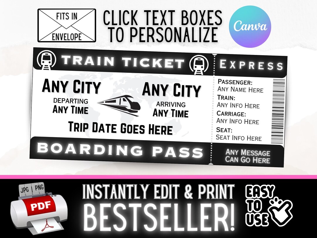 INSTANT EDITABLE Personalized Train Tram Travel Boarding Pass Ticket ...