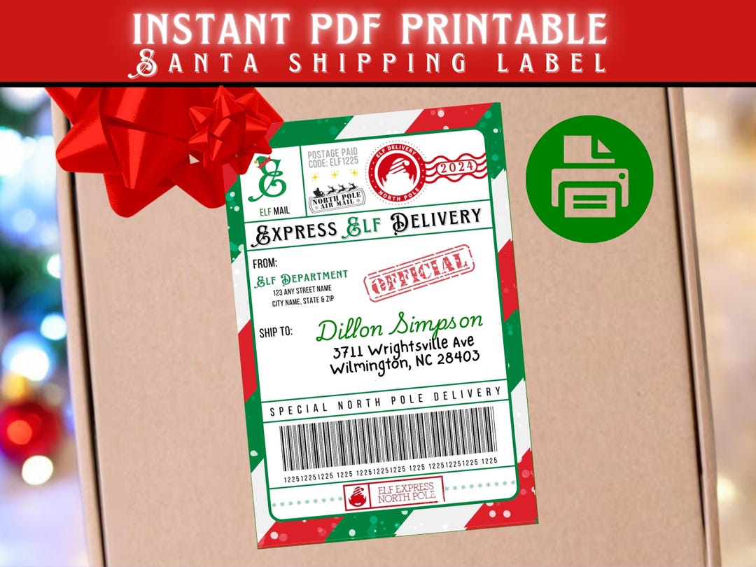 PRINTABLE Custom Santa Shipping Postage Label Template | Print ...