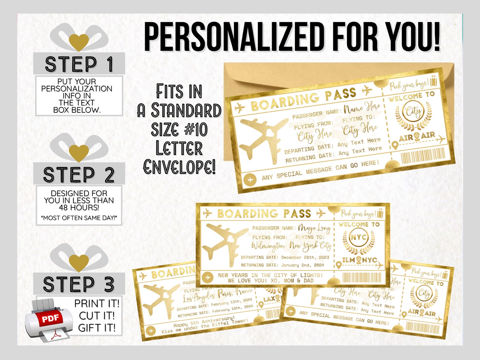PERSONALIZED FOR YOU Gold Boarding Pass Plane Ticket Gift - Flight ...