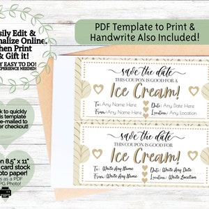 INSTANT EDITABLE Personalized Ice Cream Birthday Gift Certificate ...