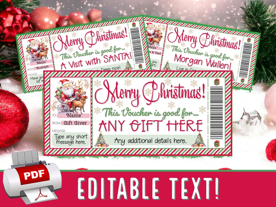 INSTANTLY EDIT Watercolor Santa and Reindeer Voucher Coupon Gift ...