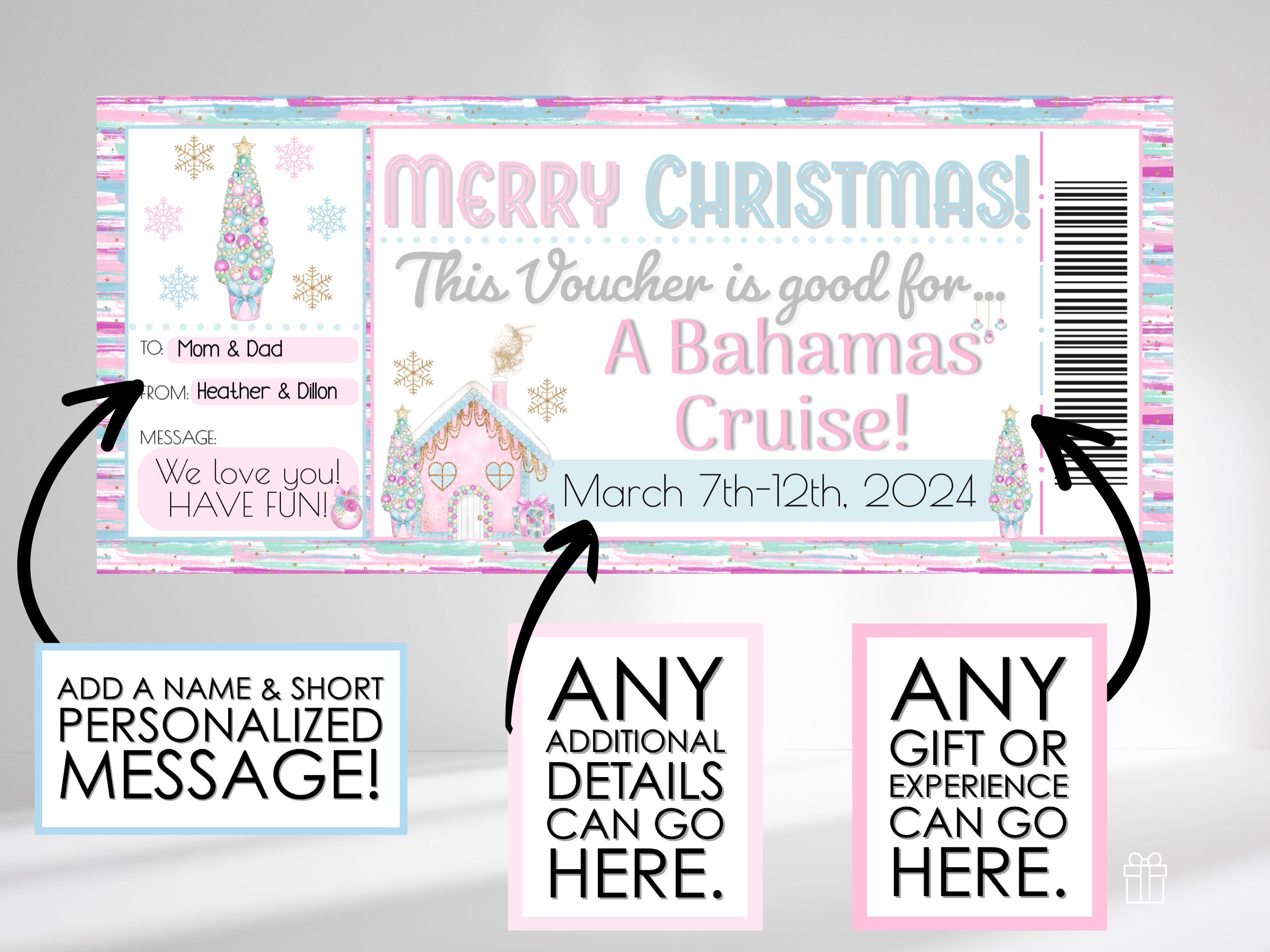 INSTANTLY EDIT Pink Watercolor Gingerbread House Christmas Voucher ...