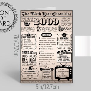 2009 PRINTABLE Vintage Year You Were Born Birthday Card | Folded 5x7 ...