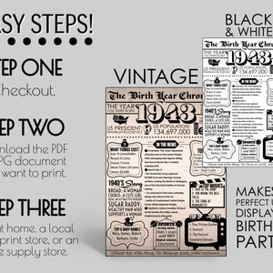 1943 PRINTABLE Vintage Newspaper Year You Were Born Birthday Bundle ...