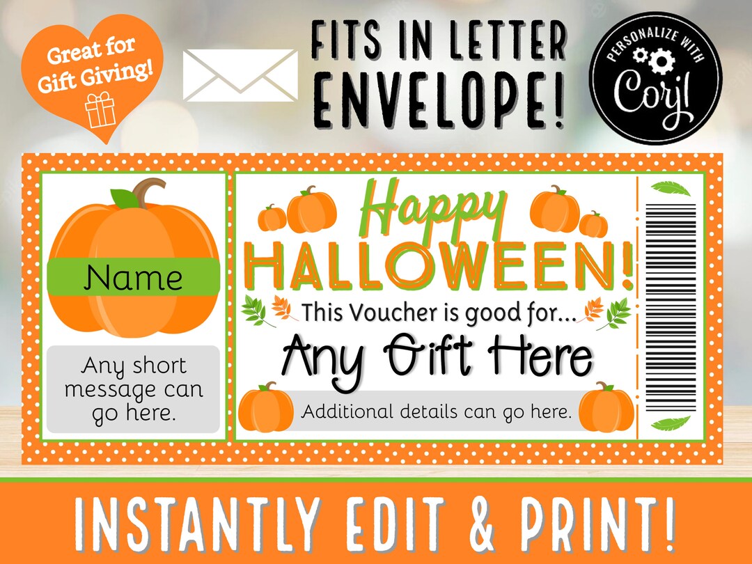 INSTANTLY EDIT Fall Pumpkins Voucher Coupon Gift Certificate for Gift ...