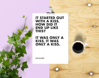Mr Brightside Lyrics Print the Killers Lyrics Posters Song Lyrics Print ...