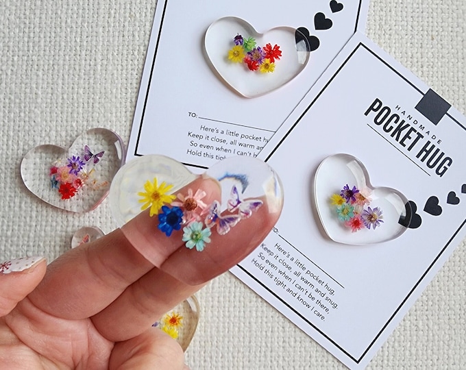 Pressed Flower Resin Pocket Heart and Pocket Hug Resin Pocket Hearts ...