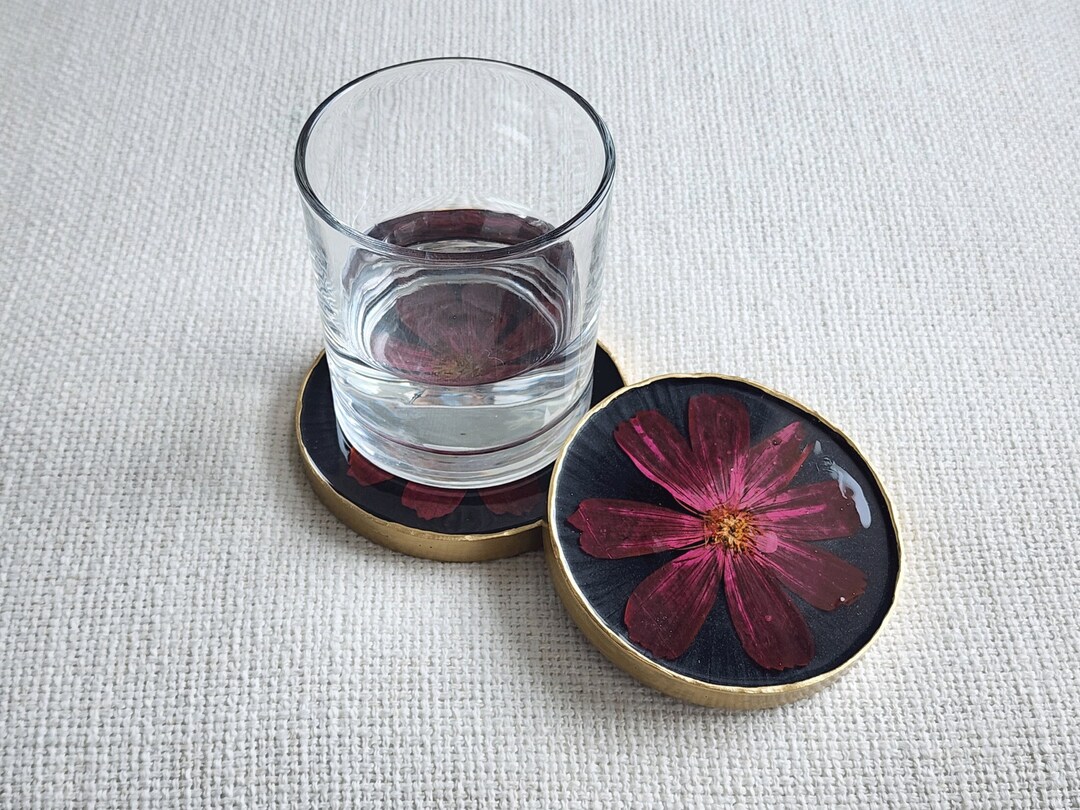 Pressed Flower Resin Coasters | Round Coaster Set of 2 | Floral Resin ...
