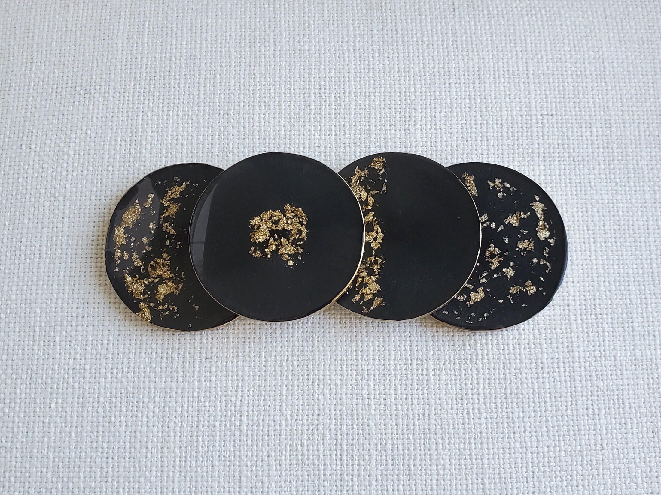 Midnight Black and Gold Leaf Resin Coasters Resin Coaster - Etsy